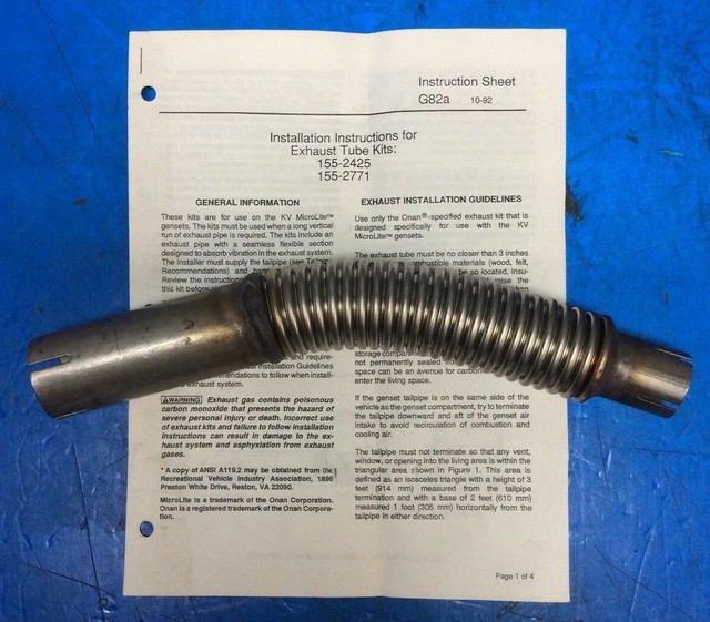Genuine Onan Cummins 155-2771 RV Extended Exhaust Pipe Install Kit for ...