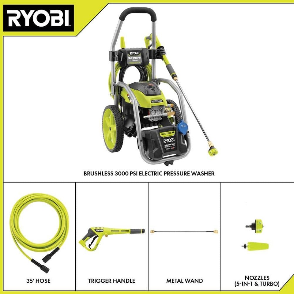 RYOBI 3000 PSI 1.1 GPM Cold Water Electric Pressure Washer 46396040091 ...