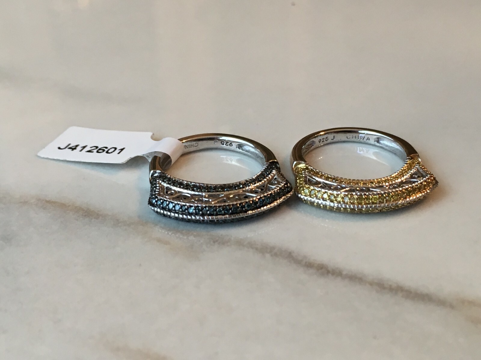 SHOPHQ Sterling Silver 0.33ctw Each Blue & Yellow Diamond Stacker Band ...