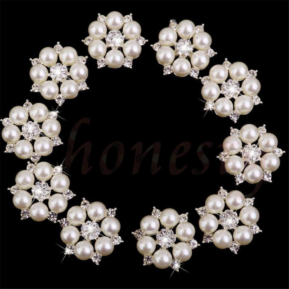 Diamante Rhinestone Crystal Pearl Embellishment Buttons Cluster Wedding ...