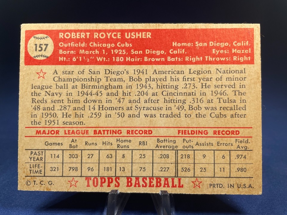 1952 Topps Baseball Card Bob Usher #157 Chicago Cubs | eBay