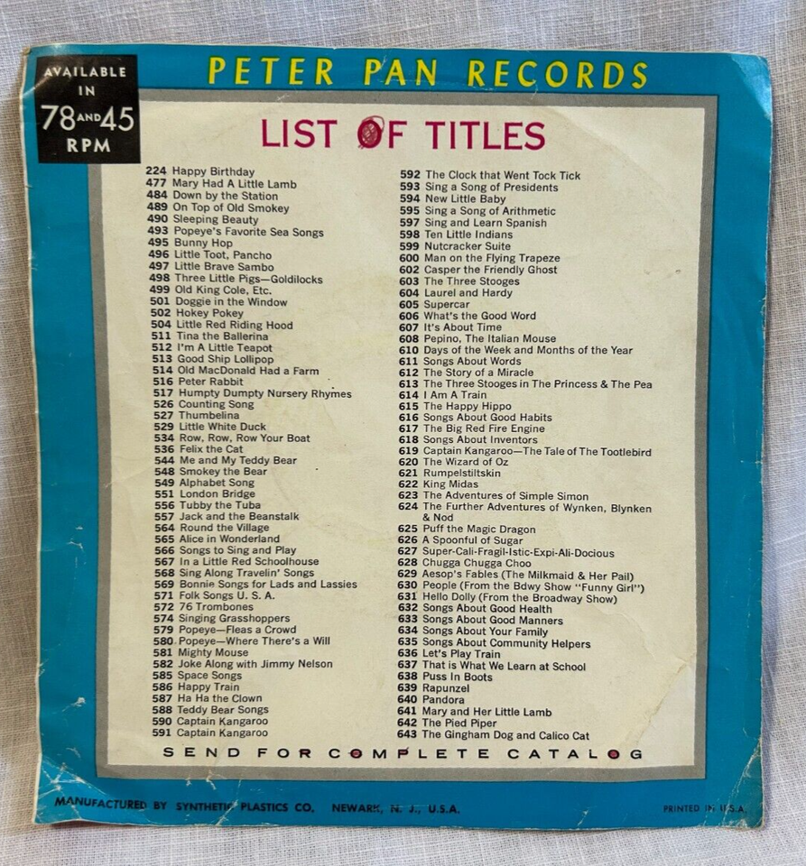 2 Captain Kangaroo 44 RPM Records Peter Pan 590 + 589 In Sleeves 1965 ...