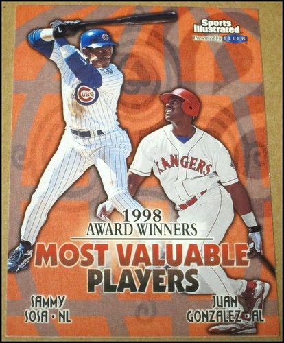 1999 Sports Illustrated 1998 MVPs Sammy Sosa Juan Gonzalez Card #20 ...