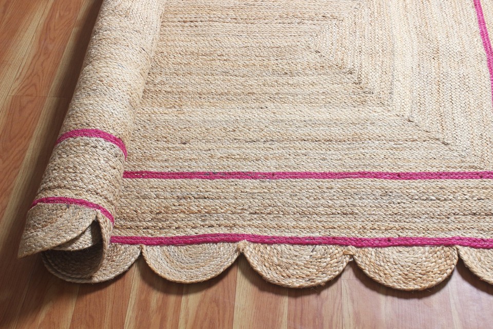 Scalloped Natural Jute Runner Hand-Braided Living Room Kilims Area Rug ...