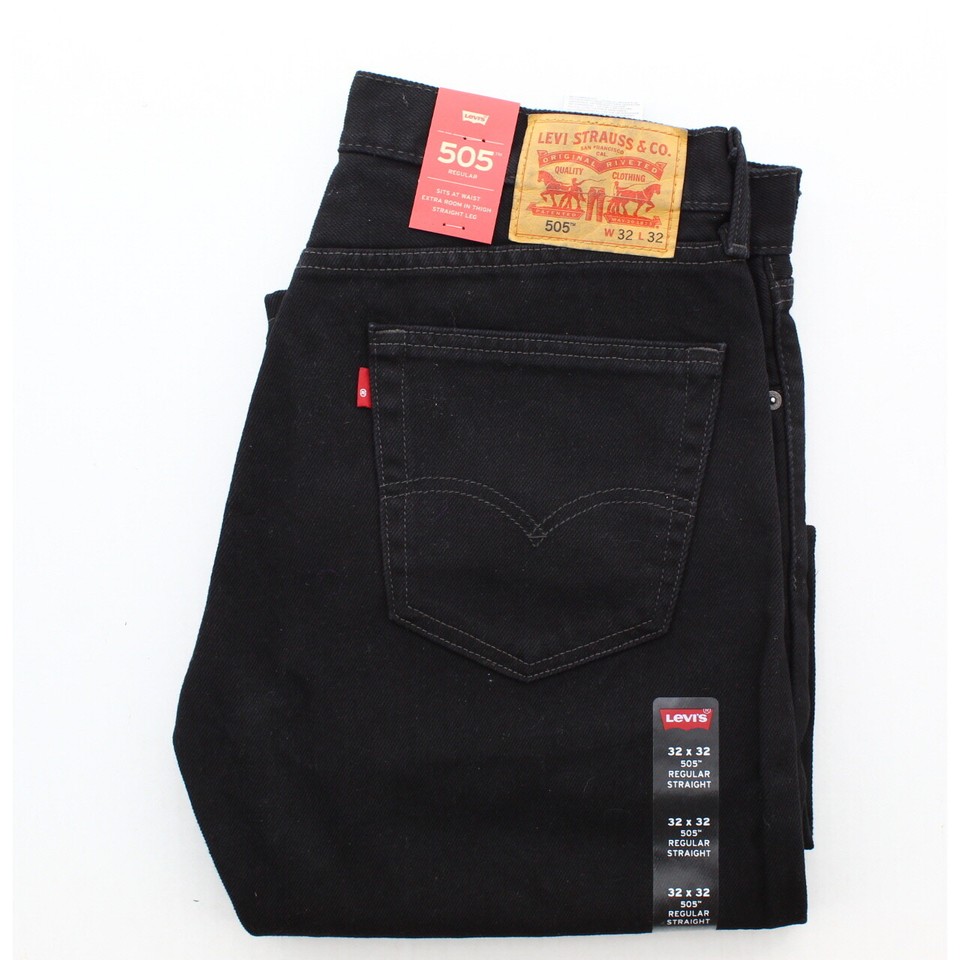Levi's Men's 505 Straight Cut Regular Fit 5 Pocket Denim Blue Jeans | eBay