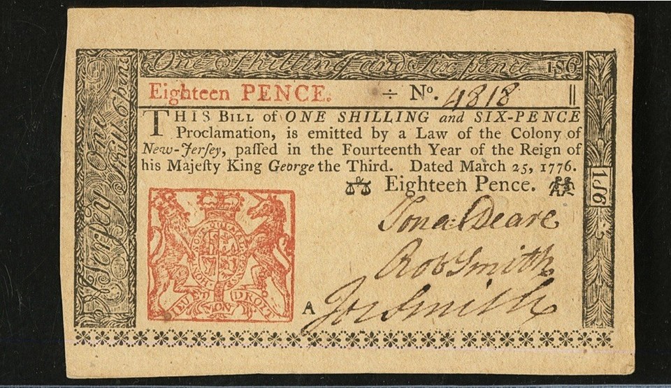 1776 New Jersey, Colonial Currency Bank Note American Revolution NJ-176 ...