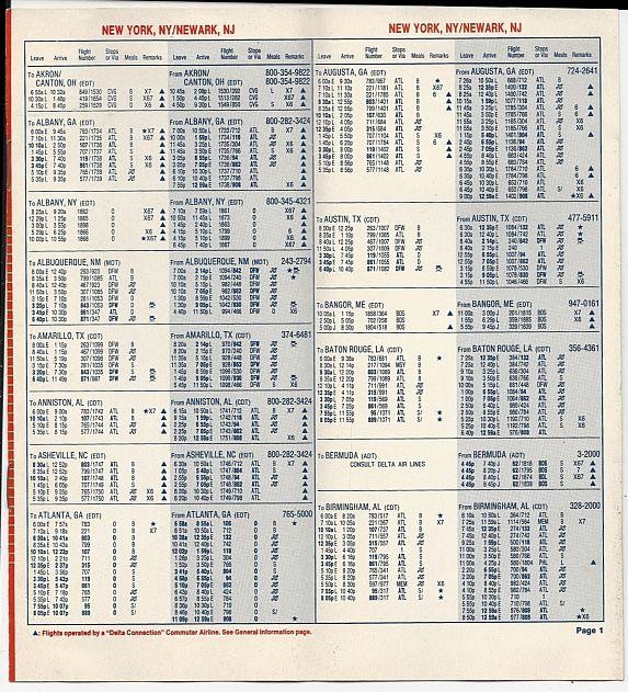 Airline Flight Timetables Delta Eastern Airlines 1980s Vintage Travel ...
