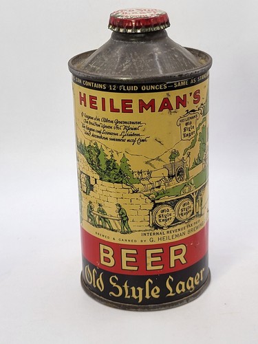 SHARP HEILEMAN'S OLD STYLE LAGER CONE TOP BEER CAN 1940S IRTP LOW ...