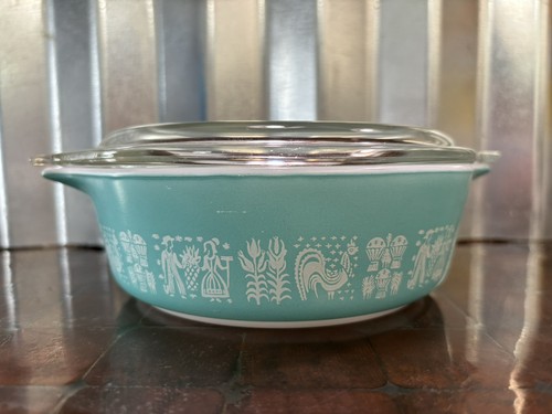 PYREX AMISH BUTTER PRINT TURQUOISE #471 CASSEROLE DISH W/LID OVENWARE 1 ...