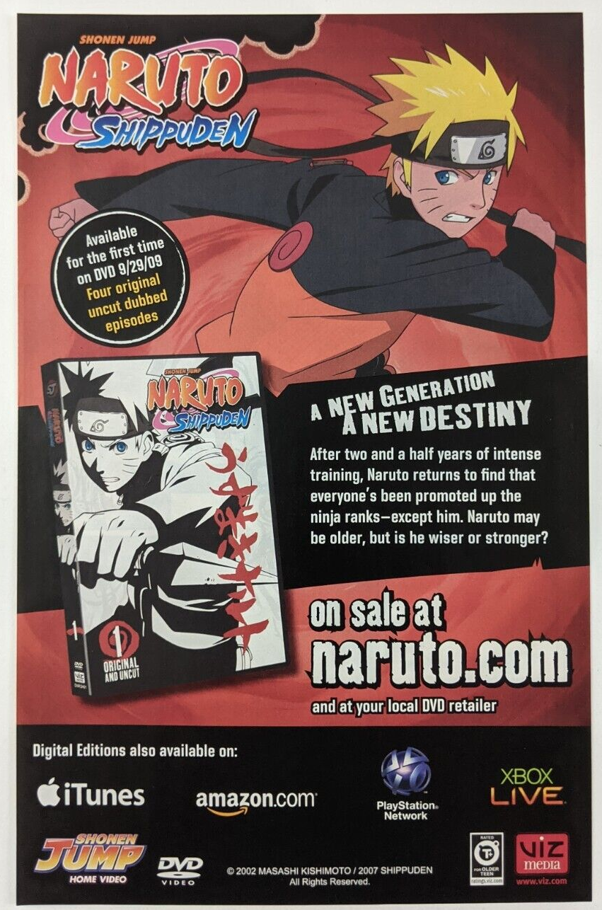 Naruto Shippuden Vol 1 Print Ad DVD Poster Art PROMO Original Anime One ...
