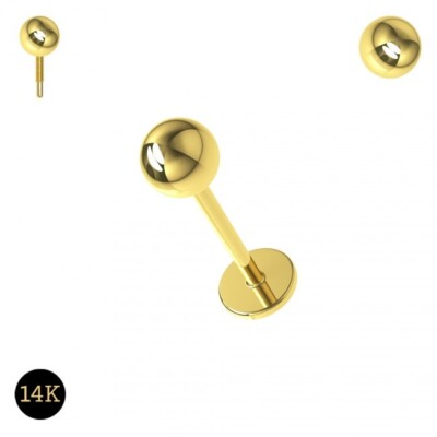 14K Solid Gold Internally Threaded 3mm Ball Top Tragus Piercing 6mm Ear ...