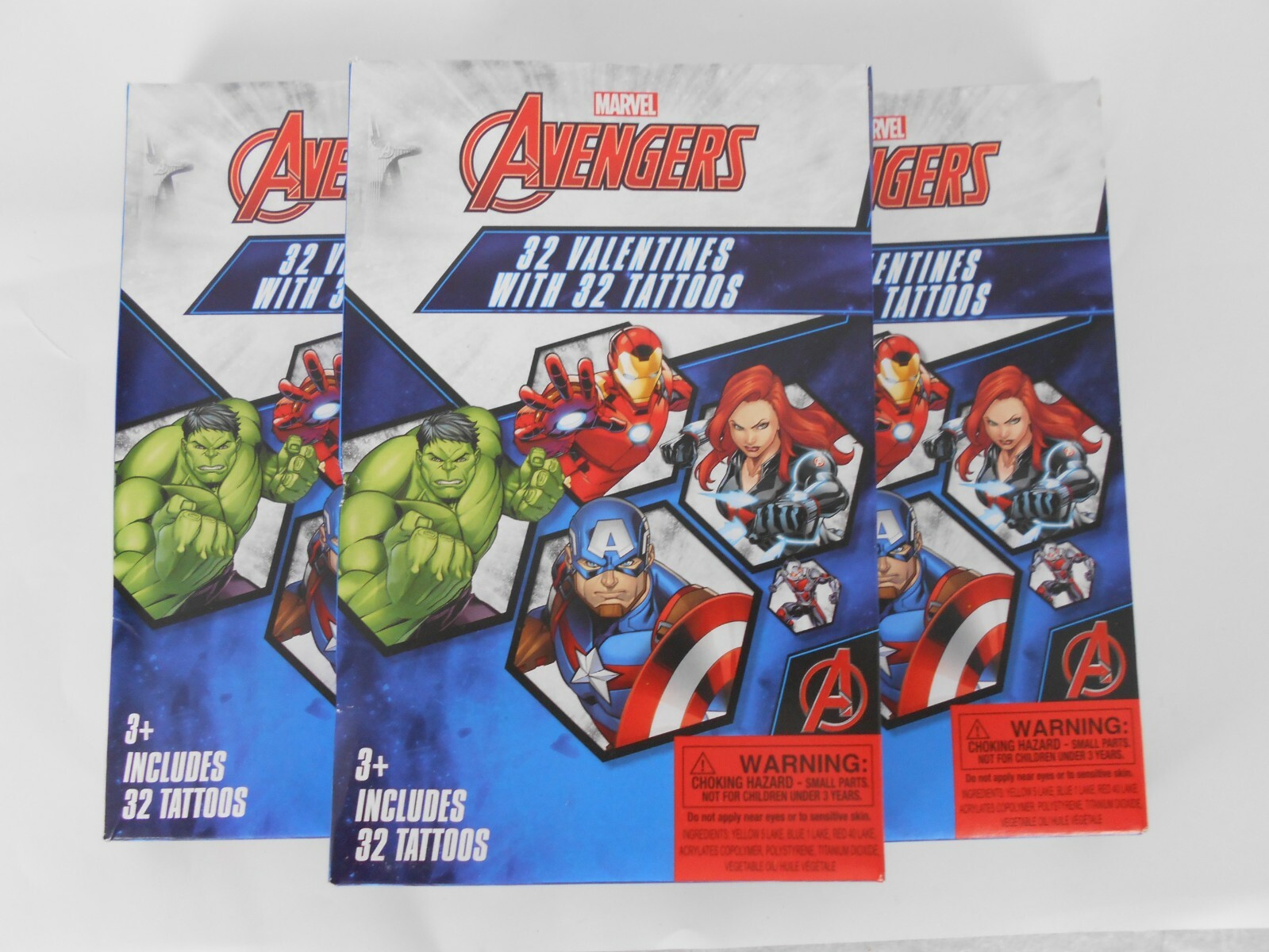 3 packs of Marvel Avengers Valentines Day Cards 32 Cards w 32 Tattoos ...