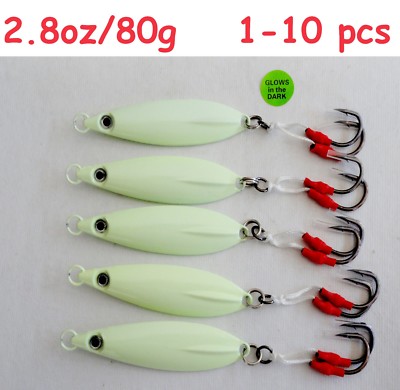 1 - 10 pcs 80g/2.8oz Glow Fast Fall Vertical Keel Flat Knife Jigs ...