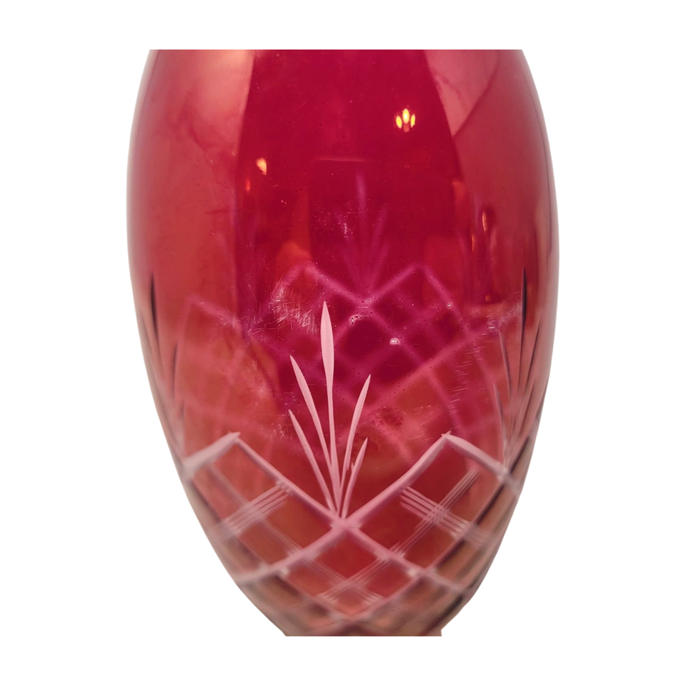 Bohemian Cranberry Ruby Red Etched Cut to Clear Footed Decanter ...