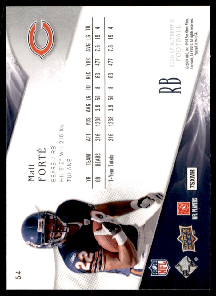2009 SP AUTHENTIC MATT FORTE CHICAGO BEARS #54 | eBay
