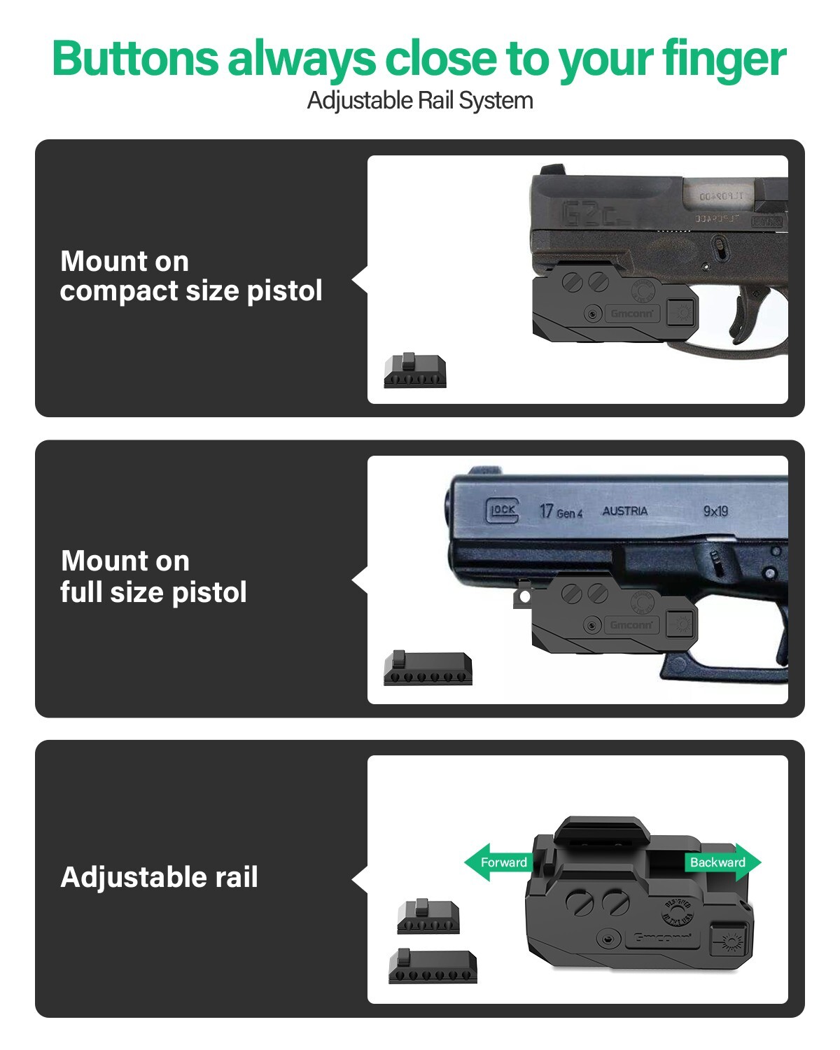 GMCONN Low Profile RED+Green Dual Laser Sight Rechargeable for Pistol ...