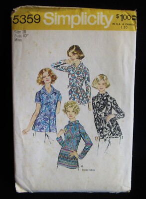 Vintage 1972 Simplicity Blouses Pattern Complete 5359 Size 18 Bust 40 ...