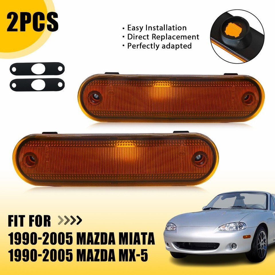 2x Amber Lens Front Side Marker Light Housing Kit For 1990-2005 Mazda ...