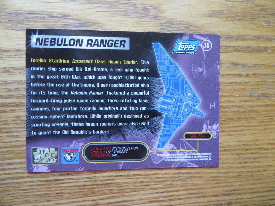 1997 STAR WARS VEHICLES NEBULON RANGER CARD SIGNED ART THIBERT, WITH ...