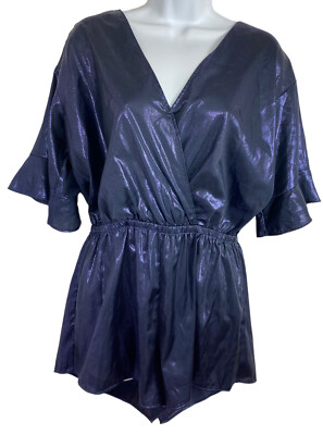 Victoria's Secret Navy Blue Shiny Sparkly V-Neck Romper Sz M Flutter ...