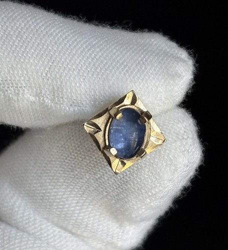 Vintage 14k Yellow Gold Blue Clear Cabochon Stone Lapel Pin SIMMONS 1 ...