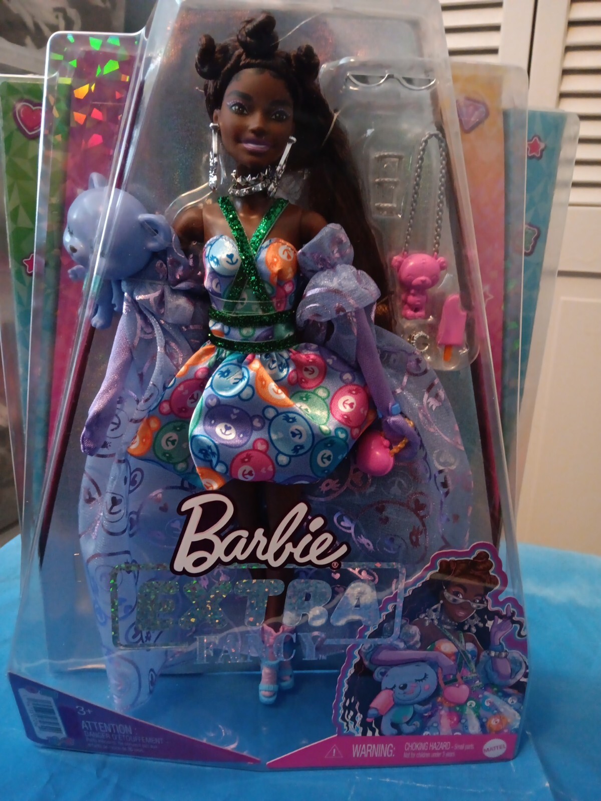 Barbie Extra Fancy Doll in Teddy-Print Gown eddy Bear Pet, Extra-Long ...