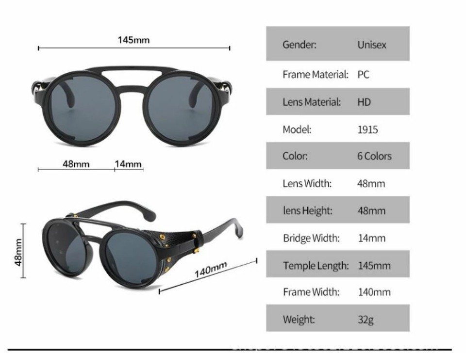 Retro Round Goth Steampunk Sunglasses Side Shields Men Women Finnegan ...
