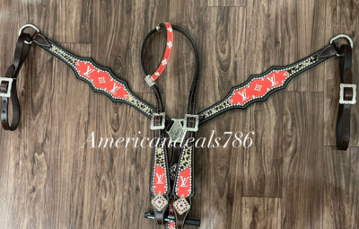 Western Brown Leather Bling Tack Set With Red & Leopard Print Leather ...