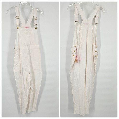 Stoney Clover Lane Target Overalls Romper L White Linen Blend Gold New ...