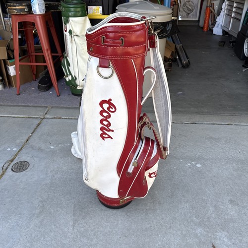 Vintage Ron Miller Coors Red White Golf Bag w/Shoulder Strap Rain Cover ...