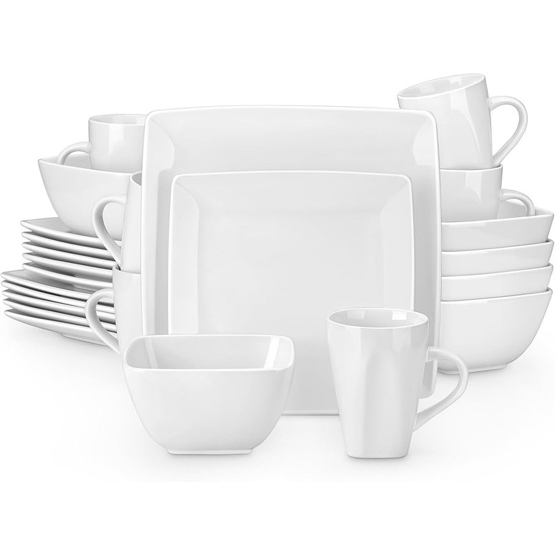 Modern Square Stoneware Dinnerware Set 24 Pcs Stylish Durable Dining ...