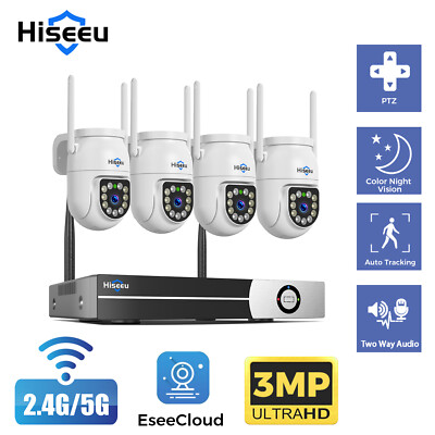 Hiseeu Wifi Security Camera System,16CH NVR,4PCS 3MP PTZ Camera,5G Wifi ...