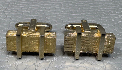 Vintage Double Bars Over Brick Pattern Yellow Gold Plated Cuff Links | eBay