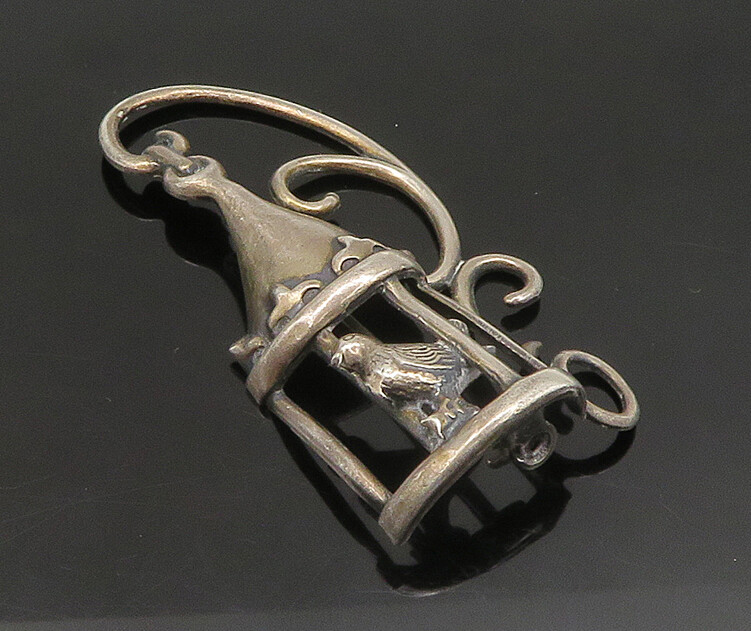LANG 925 Sterling Silver - Vintage Shiny Swirl Bird Cage Brooch Pin ...