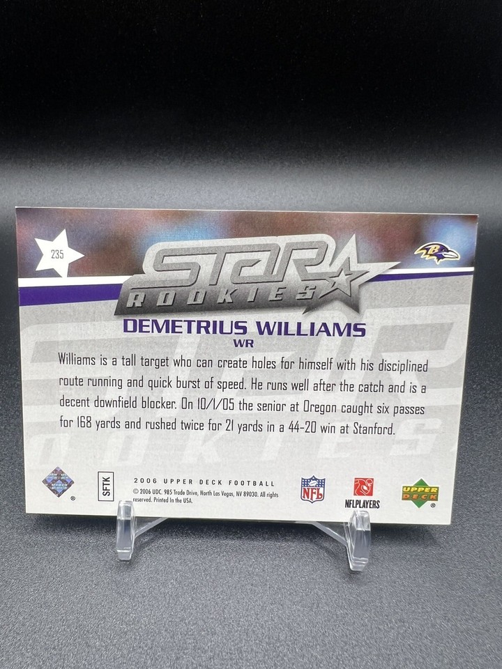2006 Upper Deck Star Rookies Demetrius Williams RC Card #235 Baltimore ...