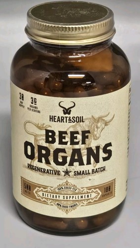 HEART & SOIL Beef Organs Complex Grass Fed Exp 07/2027 New 180 Capsules ...