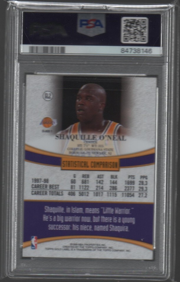 SHAQUILLE O'NEAL ~ 1998 Topps Gold Label BLACK LABEL #GL2 ~ PSA 9 ...