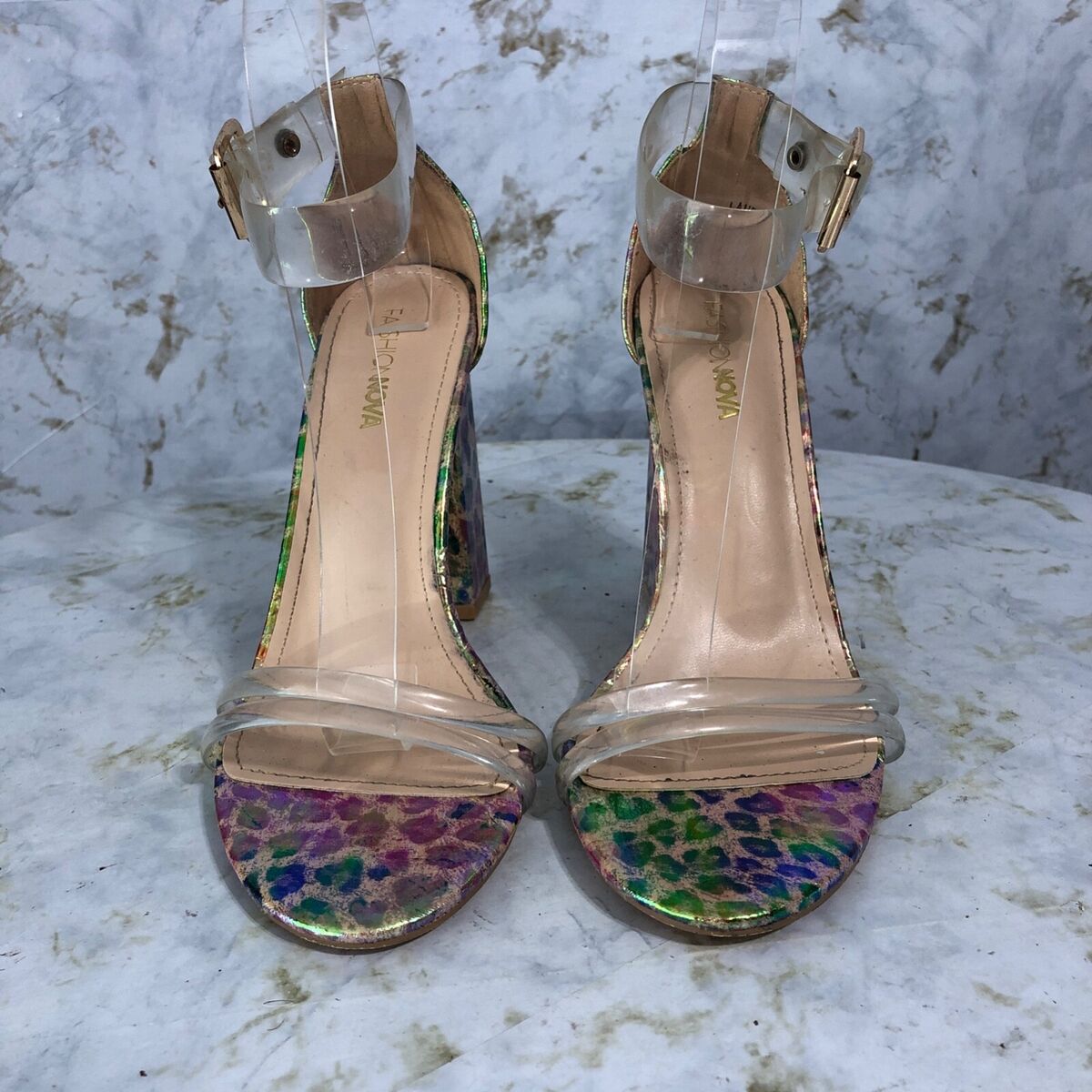 Fashion Nova Womens Size 7.5M Shoes Clear Colorful Pump Open Fashion Nova Womens Size 7.5M Shoes Clear Colorful Pump Open