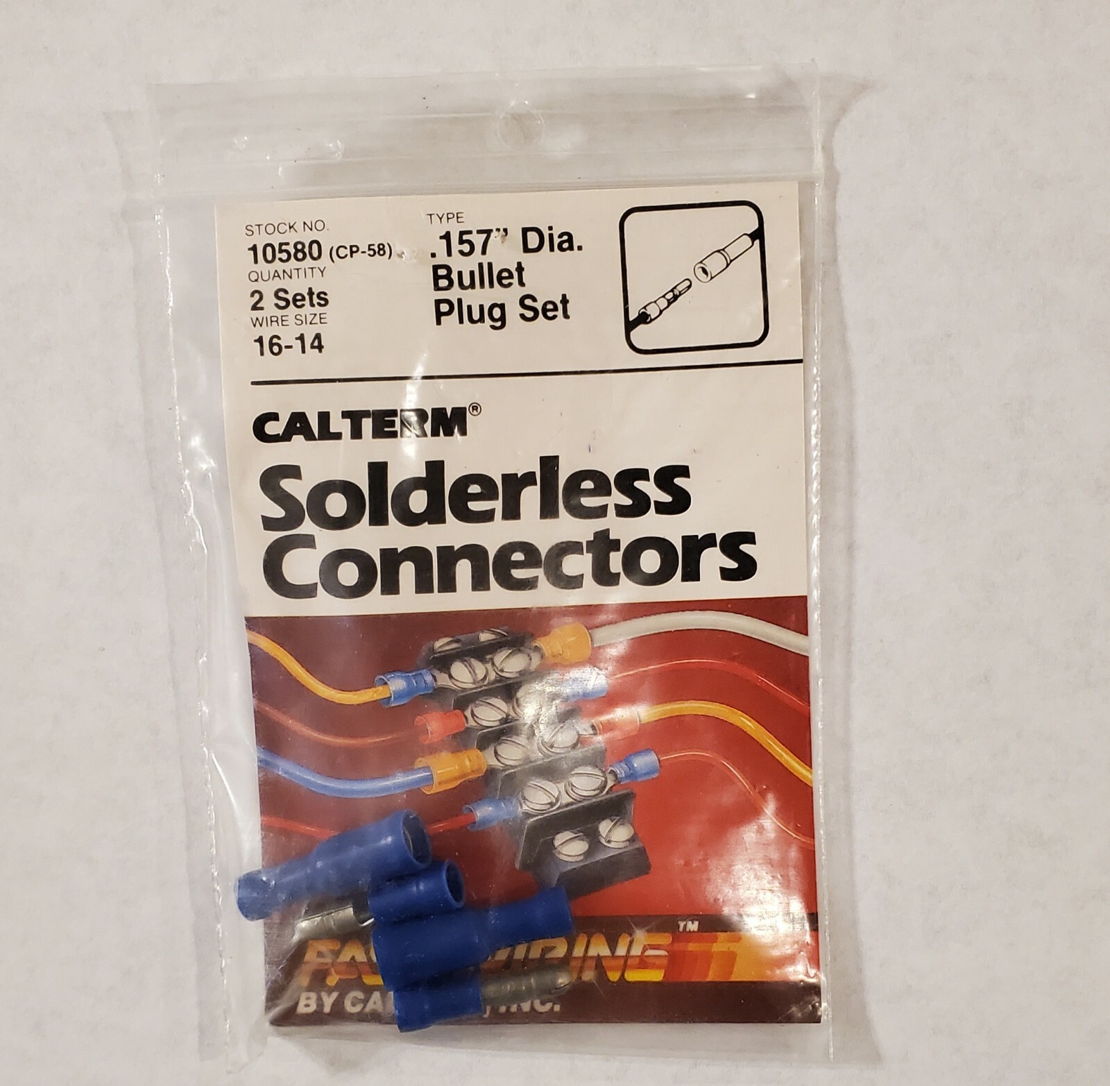 Calterm 10580 Solderless Connectors 0.157" Dia Bullet Plug Set 16-14 Ga ...