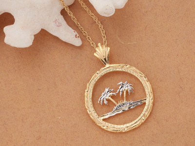 Palm Tree Pendant and Necklace, Hand Cut Palm Tree Coin, 1" in Diam ...