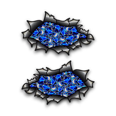 2x Blue Flames Skull Sticker Bomb Ripped Carbon Oval Vinyl Sticker ...