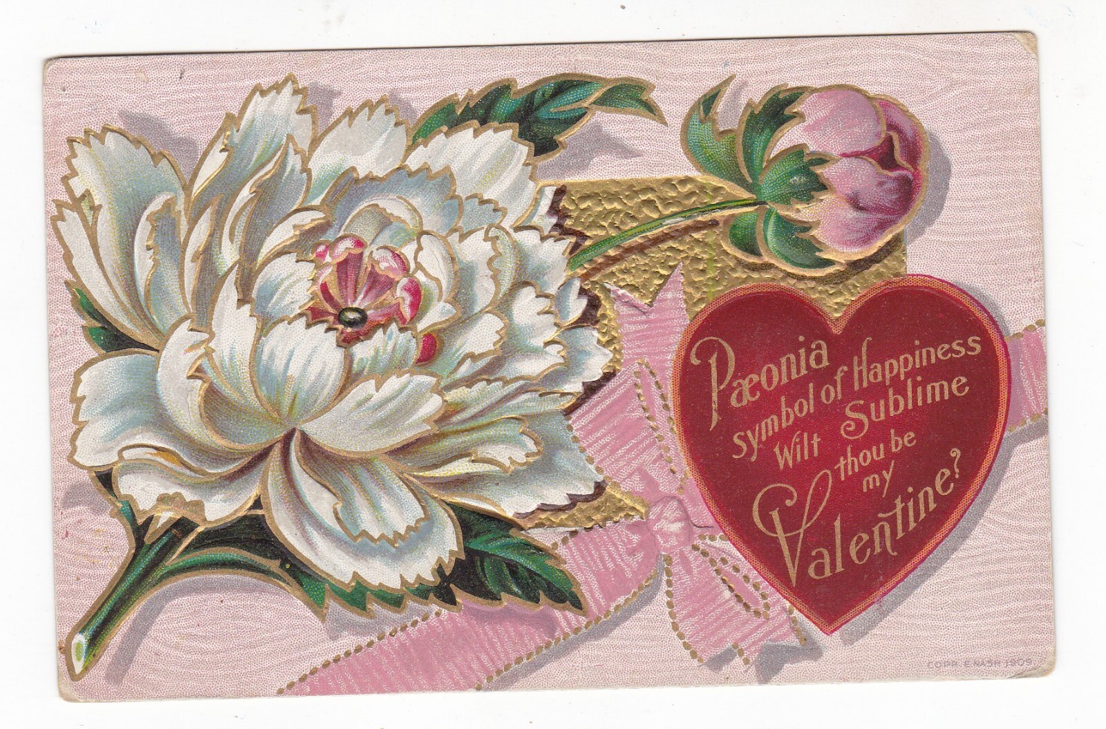 1910 BEATTIE KANSAS PAEONIA FLOWER VALENTINE POEM VINTAGE POSTCARD KS V ...