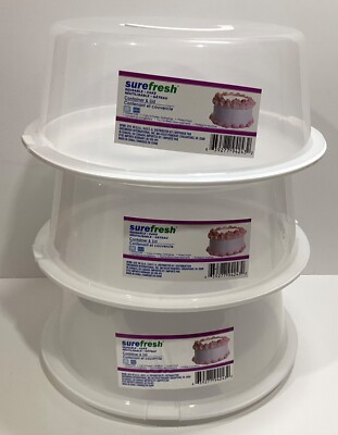Sure Fresh Reusable Plastic Cake Containers with Lids Set Of 3 Handle ...