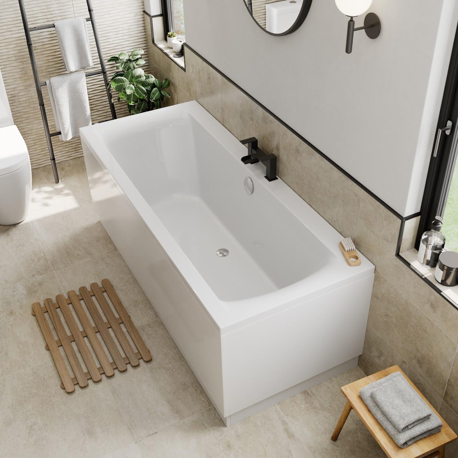 Modern Bathroom Double Ended 1700 x 700mm Square Bath Side Panel ...