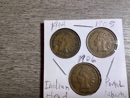 1904, 1905, 1906 Indian Head Cent Set w/Partial Liberty (3 Coin Lot ...