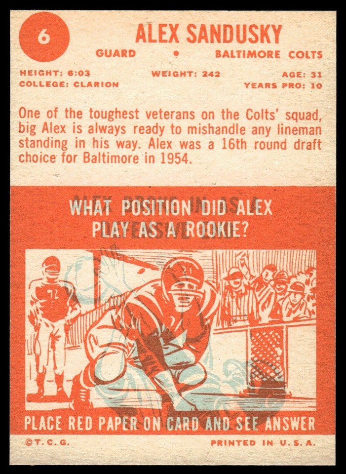 1963 Topps Alex Sandusky Baltimore Colts #6 | eBay