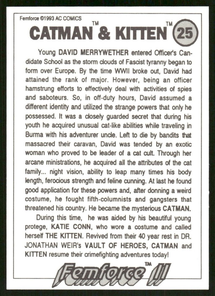 Catman & Kitten 1993 Femforce Comic Superhero Card #25 (NM) | eBay