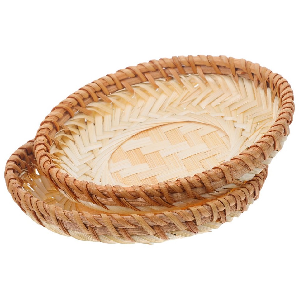 2pcs Small Bamboo Woven Basket - Round Basket For Fruits Snacks Candy ...