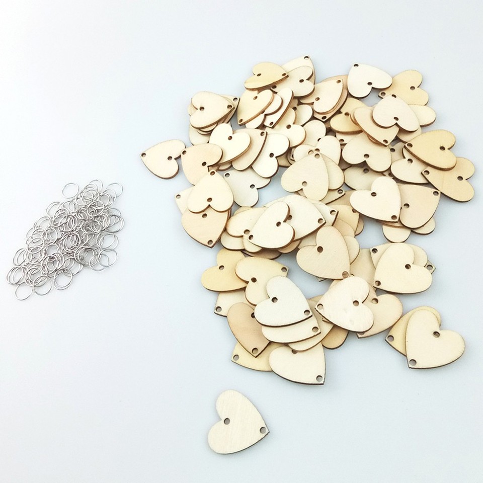 100 Pcs Heart Wood Chip Shape Decoration Party Table Decorations Heart ...