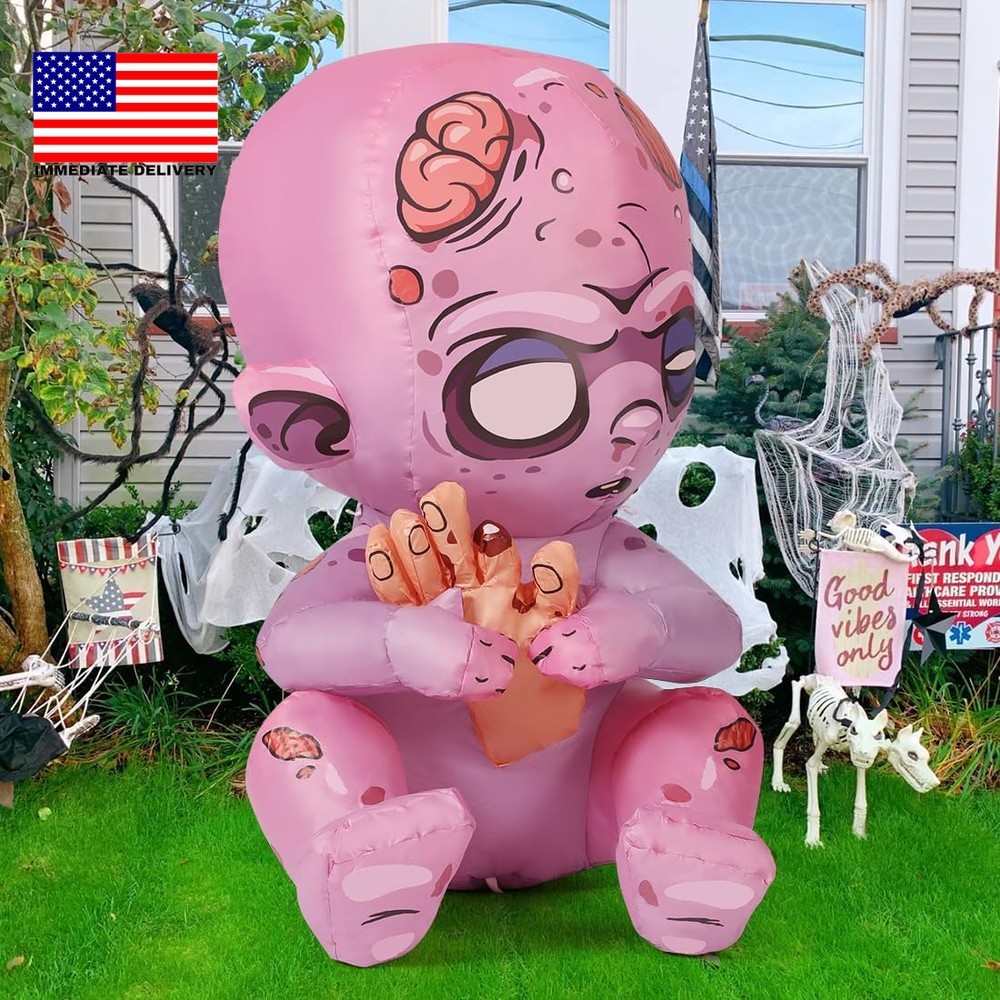 3 FT Halloween Inflatables Zombie Outdoor Decor Blow Up Yard with Built ...